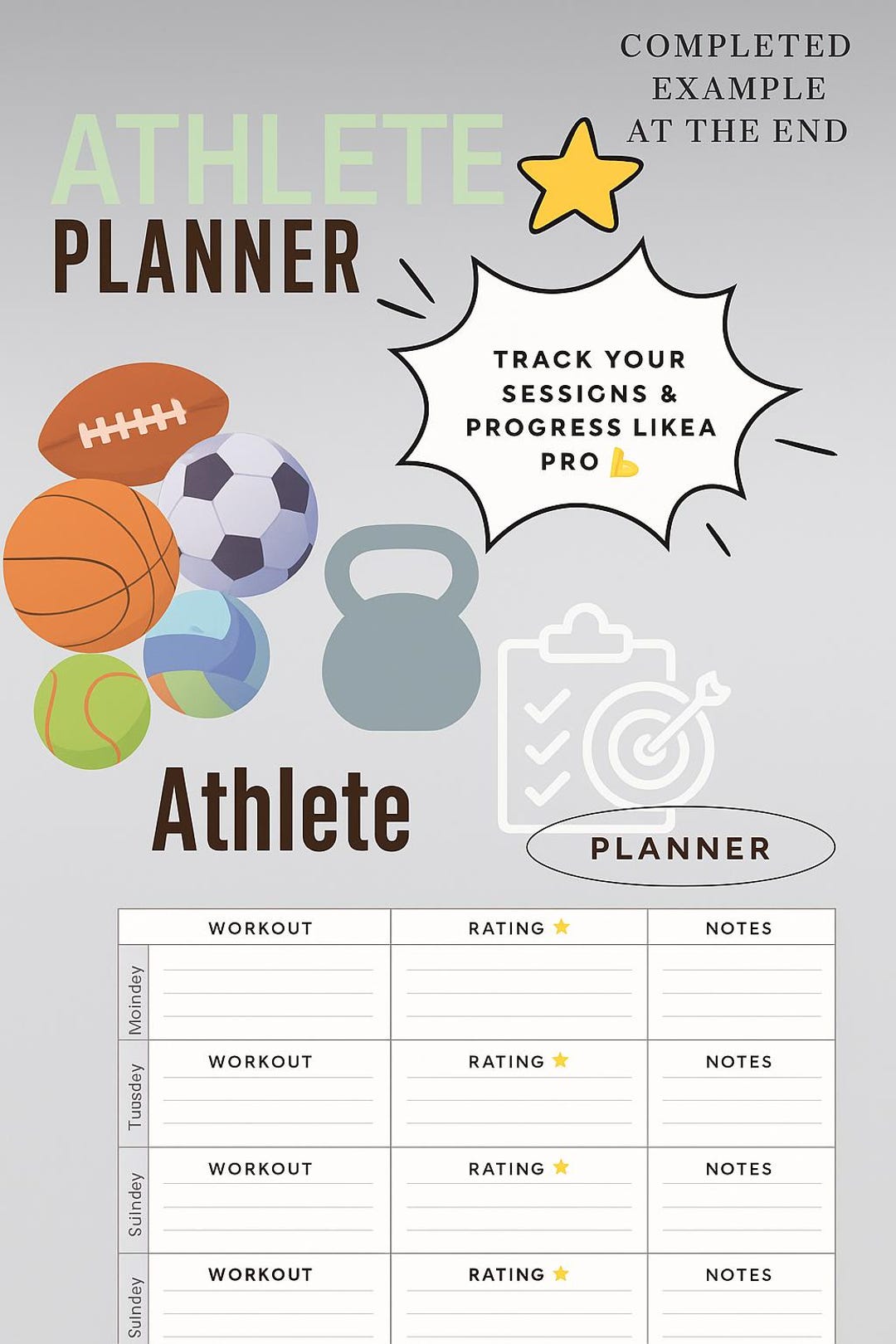 Athlete Template | Workout Log | Printable Planner for Etsy - Etsy