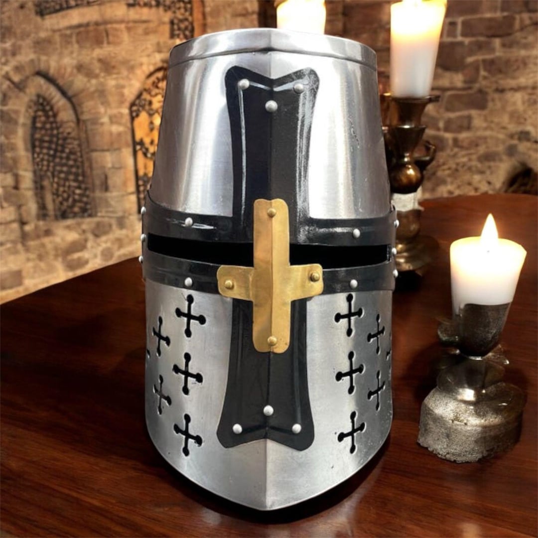 Medieval Knight Templar Helmet – Black Cross Crusader LARP & Cosplay ...