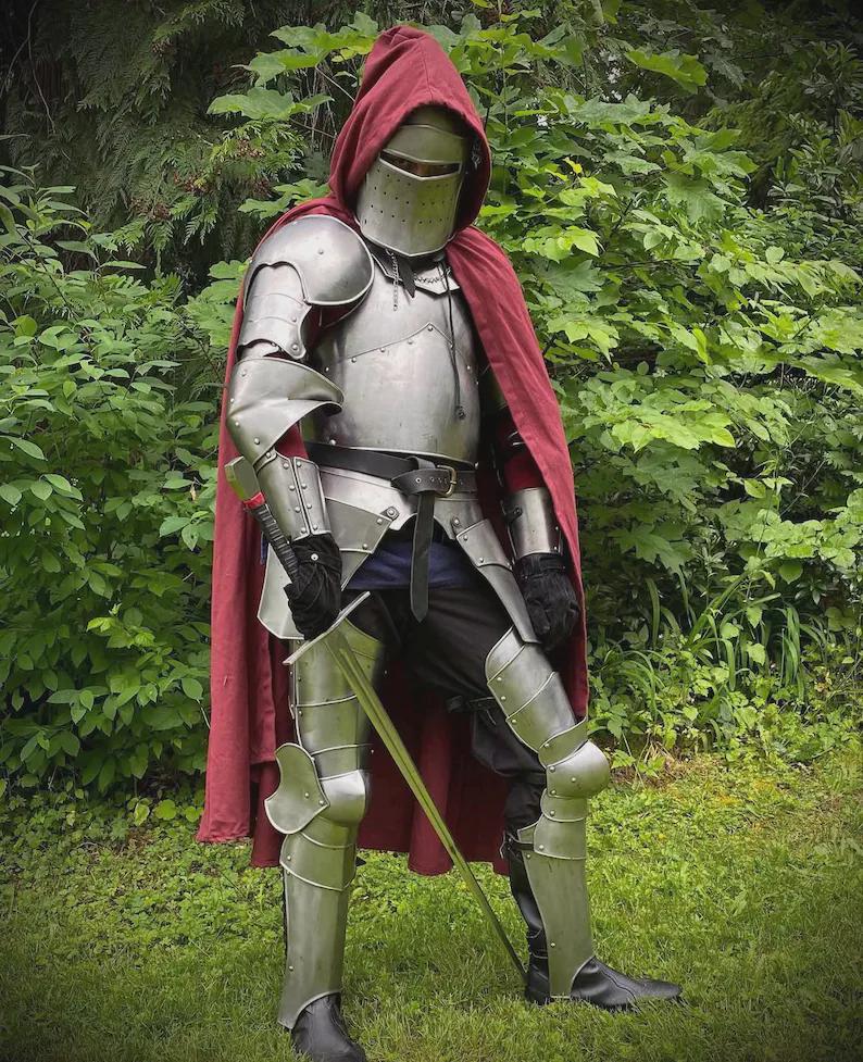 Medieval Full Barbuta Knight Armor With Red Cape - Full Mild Steel LARP ...