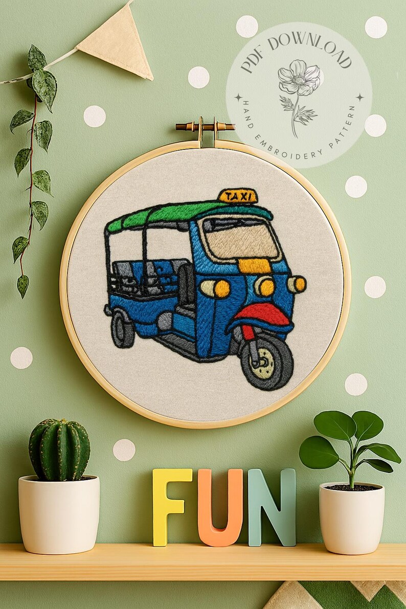 Tuk-tuk Thailand Hand Embroidery Pattern, Beginner DIY (PDF Download, 6 ...