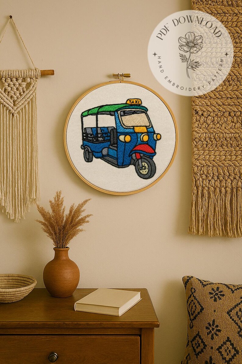 Tuk-tuk Thailand Hand Embroidery Pattern, Beginner DIY (PDF Download, 6 ...