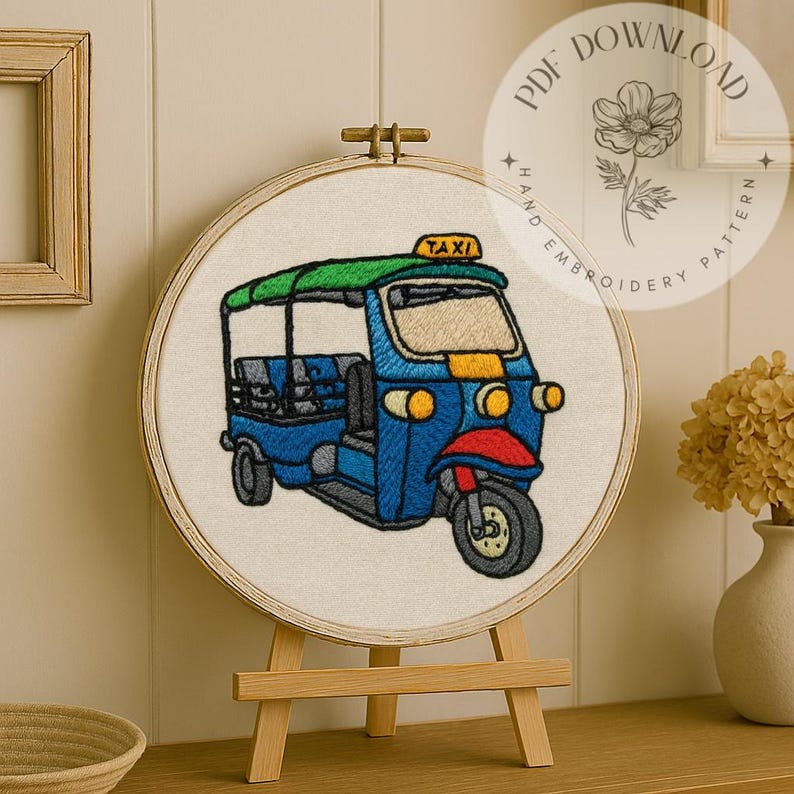 Tuk-tuk Thailand Hand Embroidery Pattern, Beginner DIY (PDF Download, 6 ...