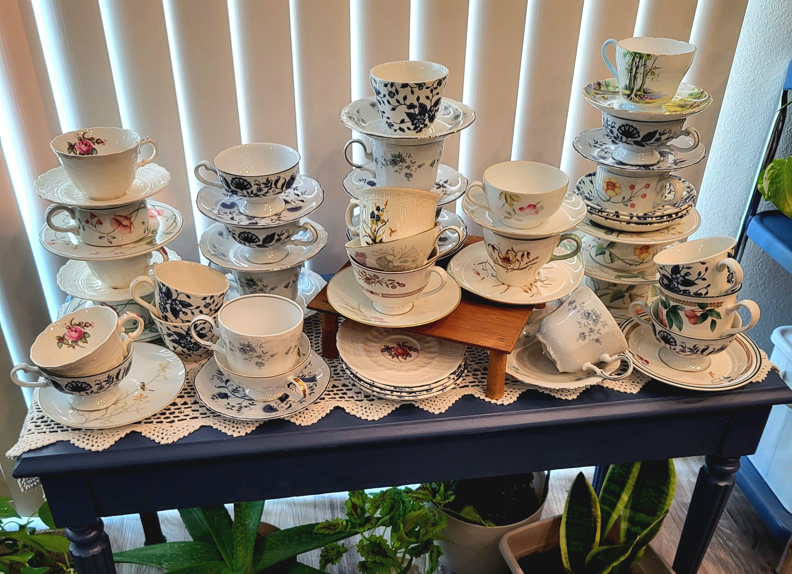 Vintage Mismatched Fine China Teacups, Saucers, Groups of 4 ...