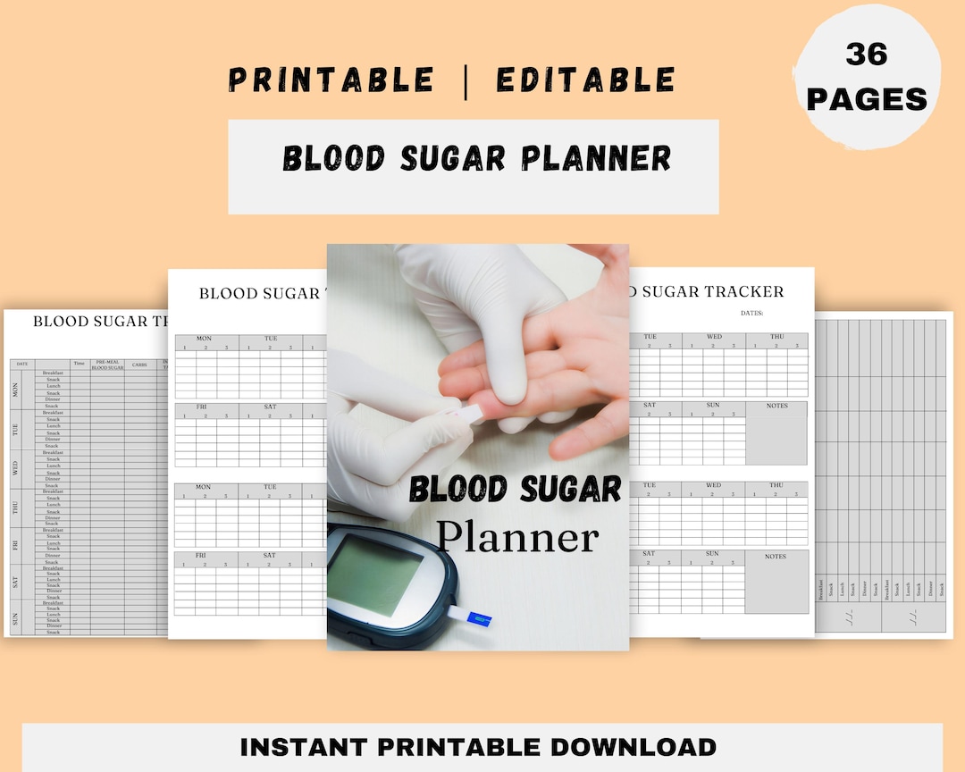 Blood Sugar Tracker Printable | Diabetes Log Book & Glucose Monitor ...
