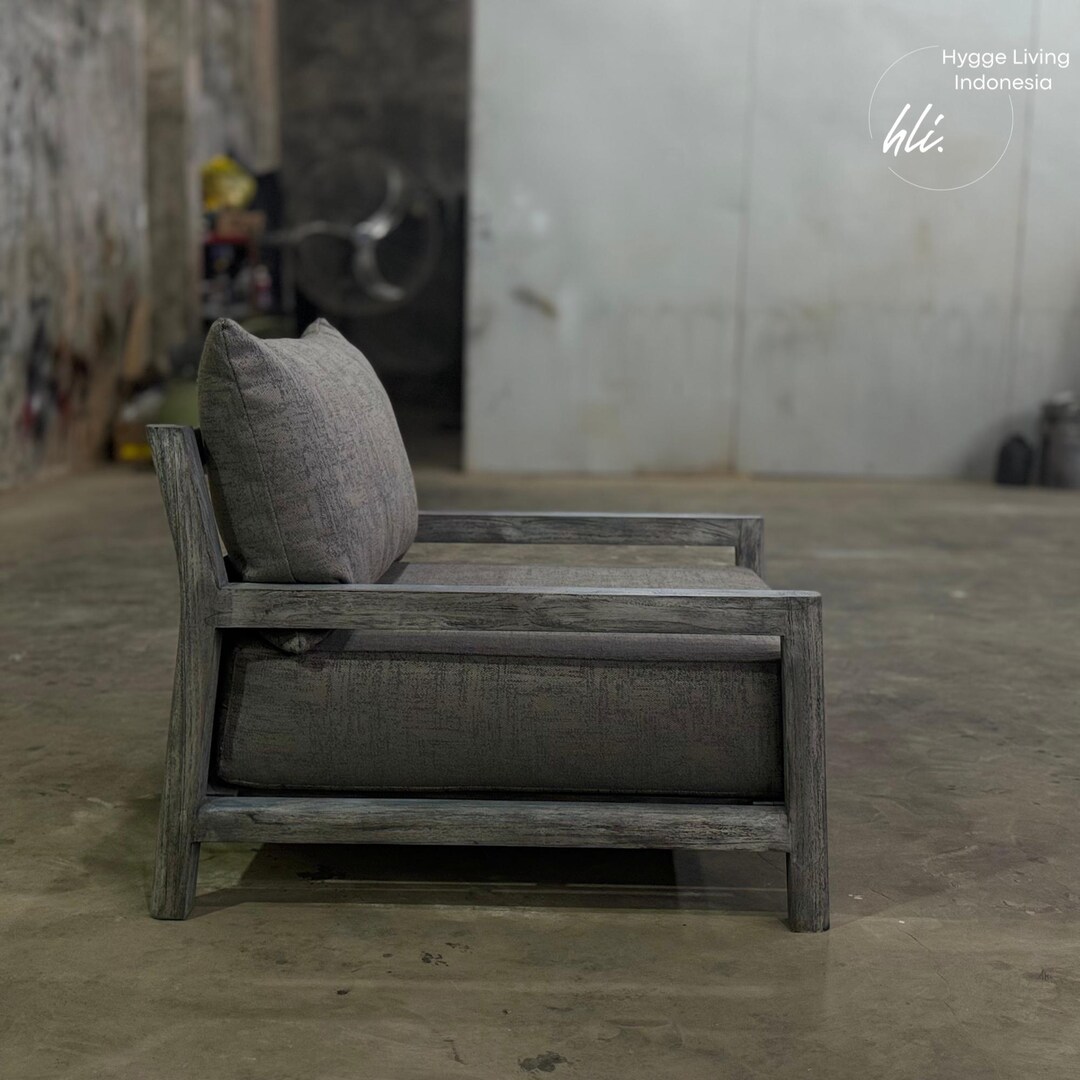 Modern Teak Lounge Chair: Charcoal Grey Cushions, Black Frame - Indoor ...