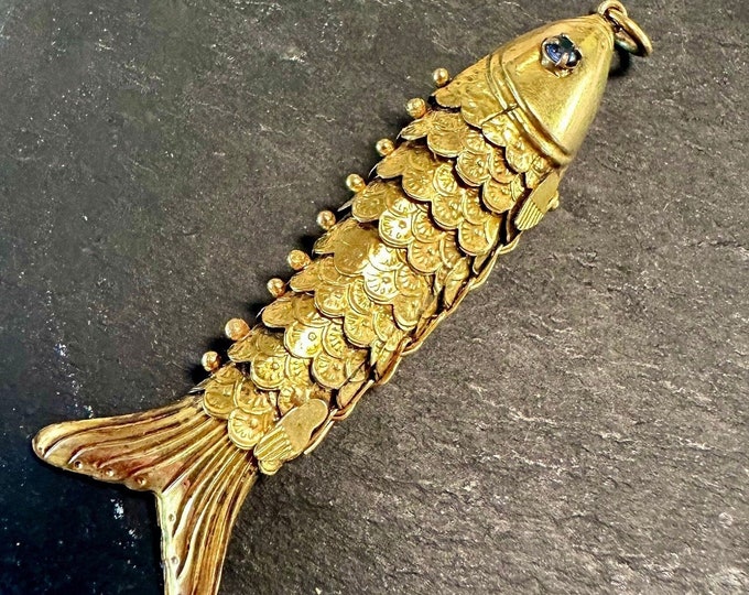 Solid Gold Large Fish Charm Articulated, Vintage Stamped 14k - Etsy