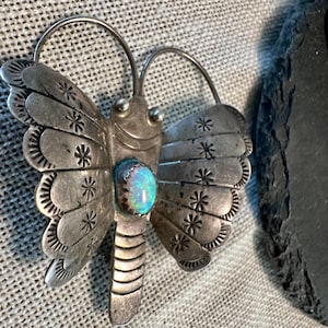Navajo Vintage Butterfly Pin With a Gorgeous Rare Fiery Opal Sawtooth ...