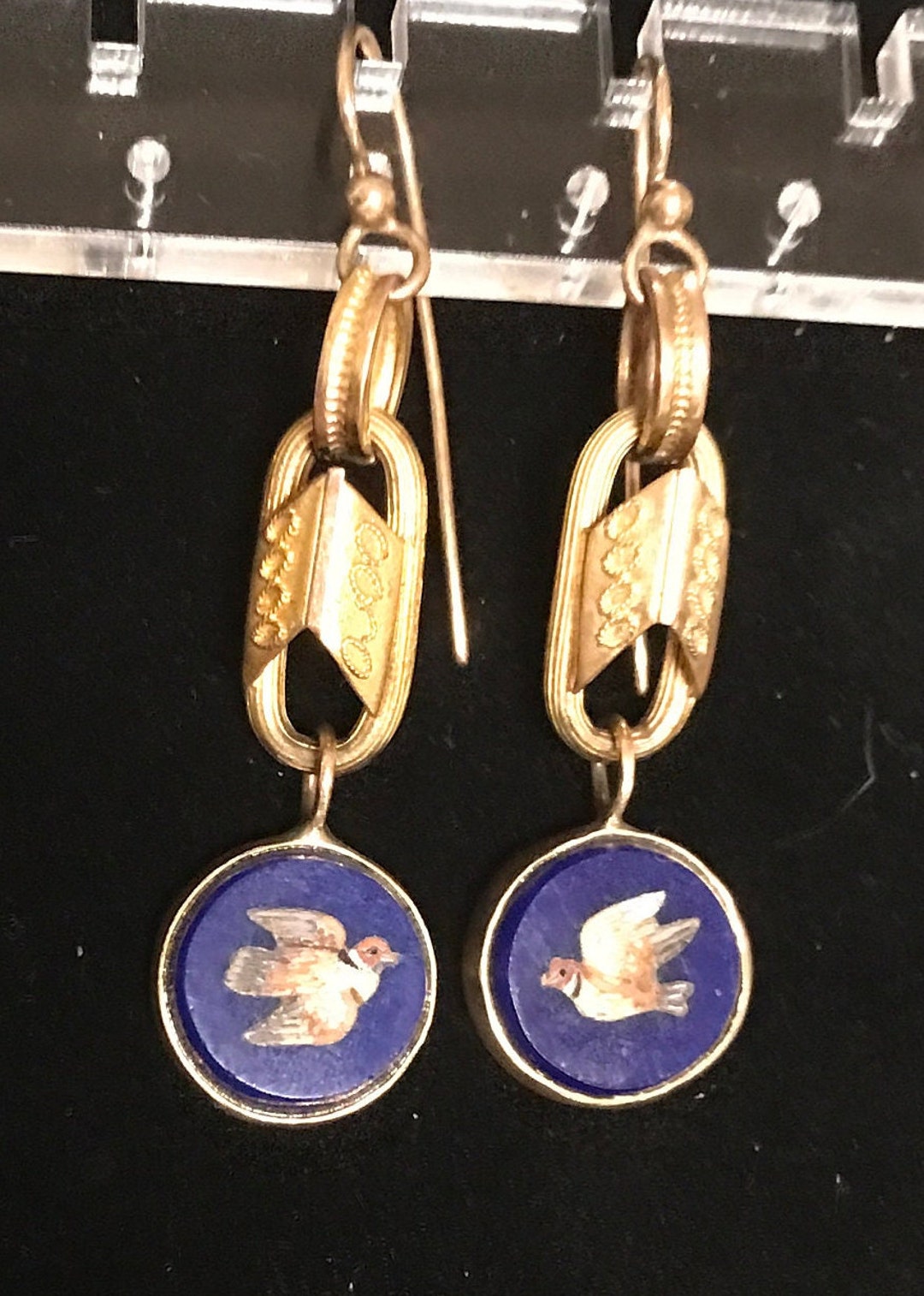 Victorian 14k Italian Micro Mosaic Bird Pierced Drop - Etsy