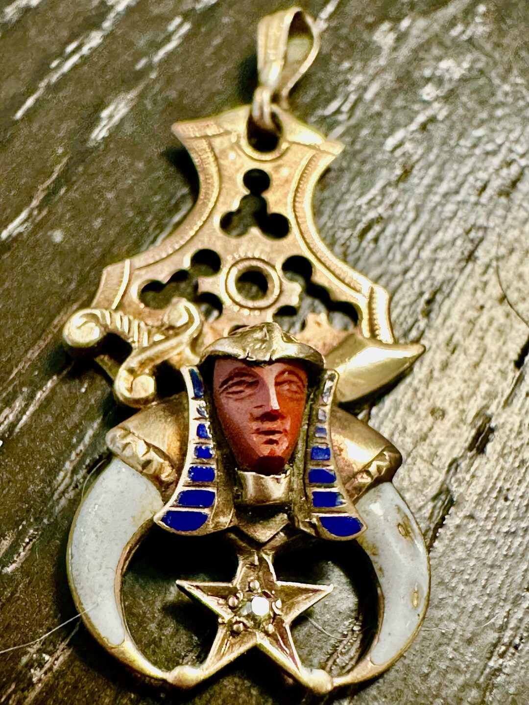 Gold Rare Masonic Shriners Pendant, Fob, Antique Carved Jasper Pharaoh ...