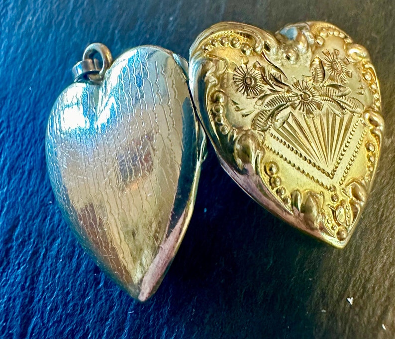 Heart Locket Vintage 10k Gold Filled Puffy Floral Fan Motif - Etsy