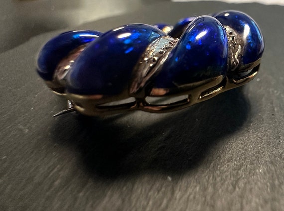 18K sculpted Deep blue enamel and Diamonds Mid Centur… - Gem