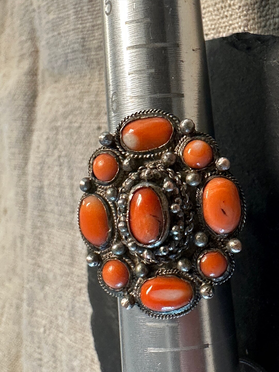 China Export Antique Intriguing Salmon Coral Hand Wrought Ring-copper ...