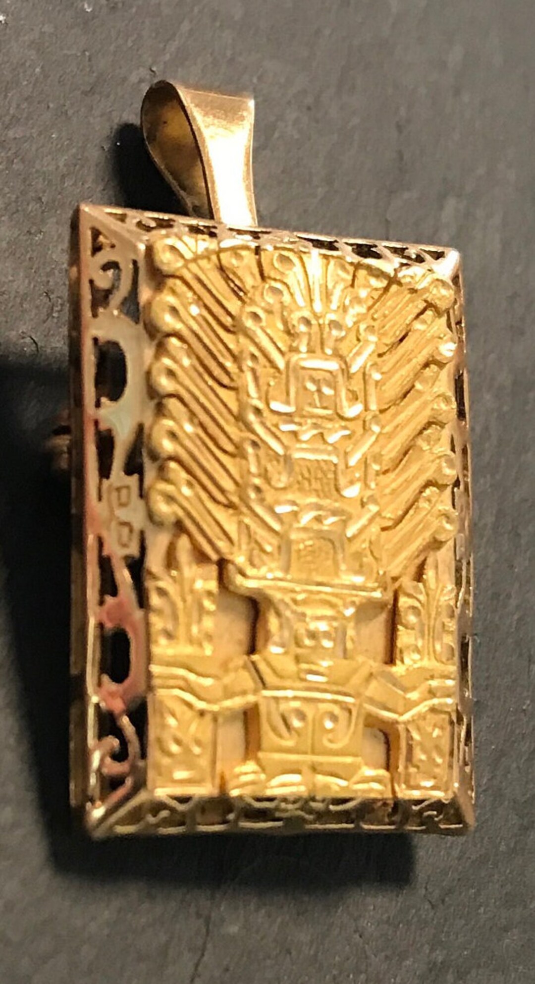18 K Heavy Aztec, Mayan Totem Masterfully Hand Wrought Rectangular ...