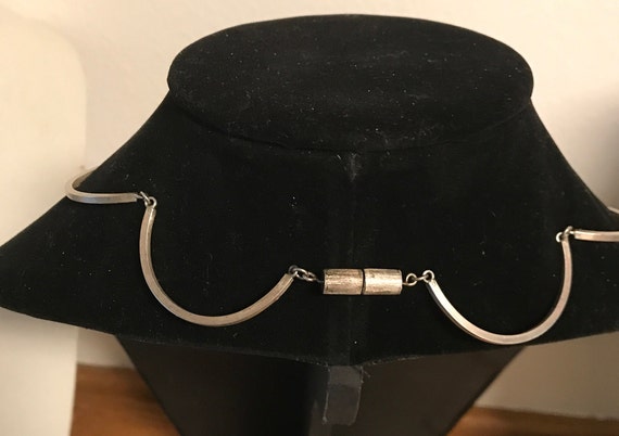 Mexican sterling textured Swag collar vintage necklac… - Gem