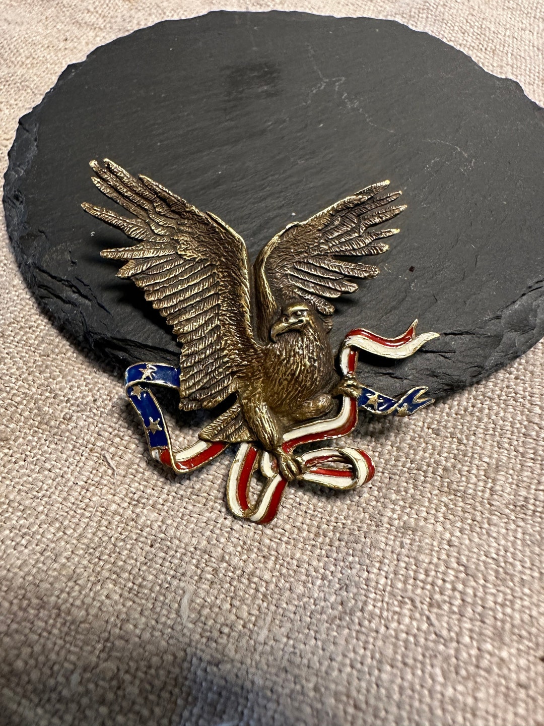 1976 Bicentennial Brooch-american Eagle Red, White and Blue Enamel Banner-exceptional Design and ...