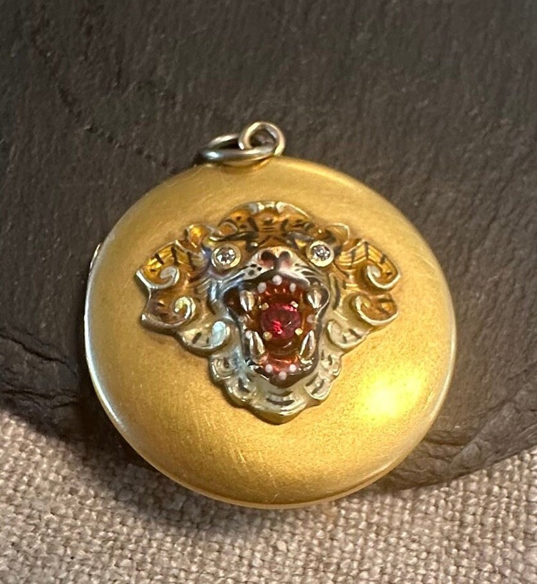 Gorgeous 14K Enameled Lion Locket-late Victorian With Diamond Eyes and ...