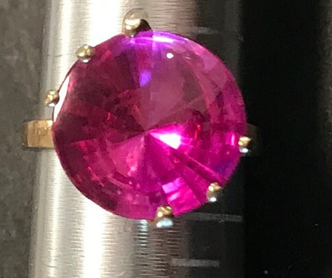 Gold Man Made Pink Sapphire Vintage Modernist Ring. Size 6 1/2 - Etsy