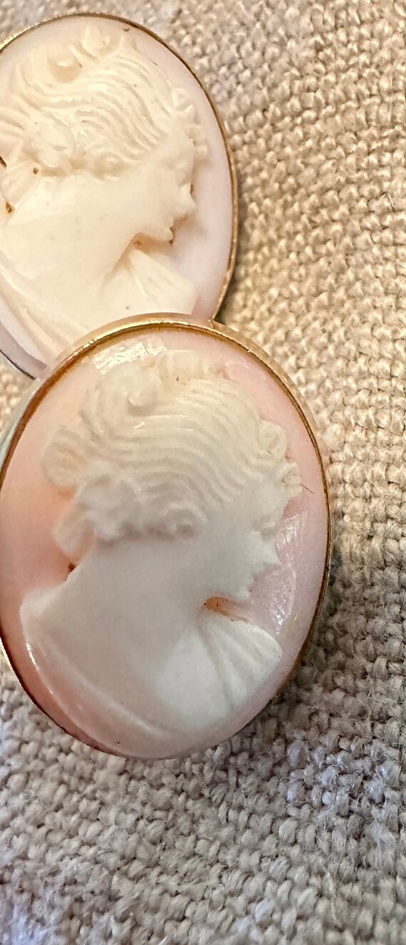 14k pink helmet shell vintage oval Cameo posts earrin… - Gem