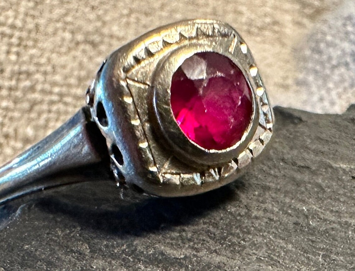 14k Ring Man Made Ruby Circa 1920-30s. White and Yellow Gold Intriguing ...