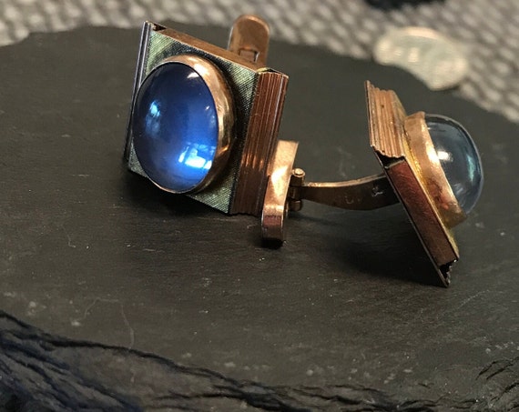 14k light blue man made oval cabochon sapphire retro … - Gem