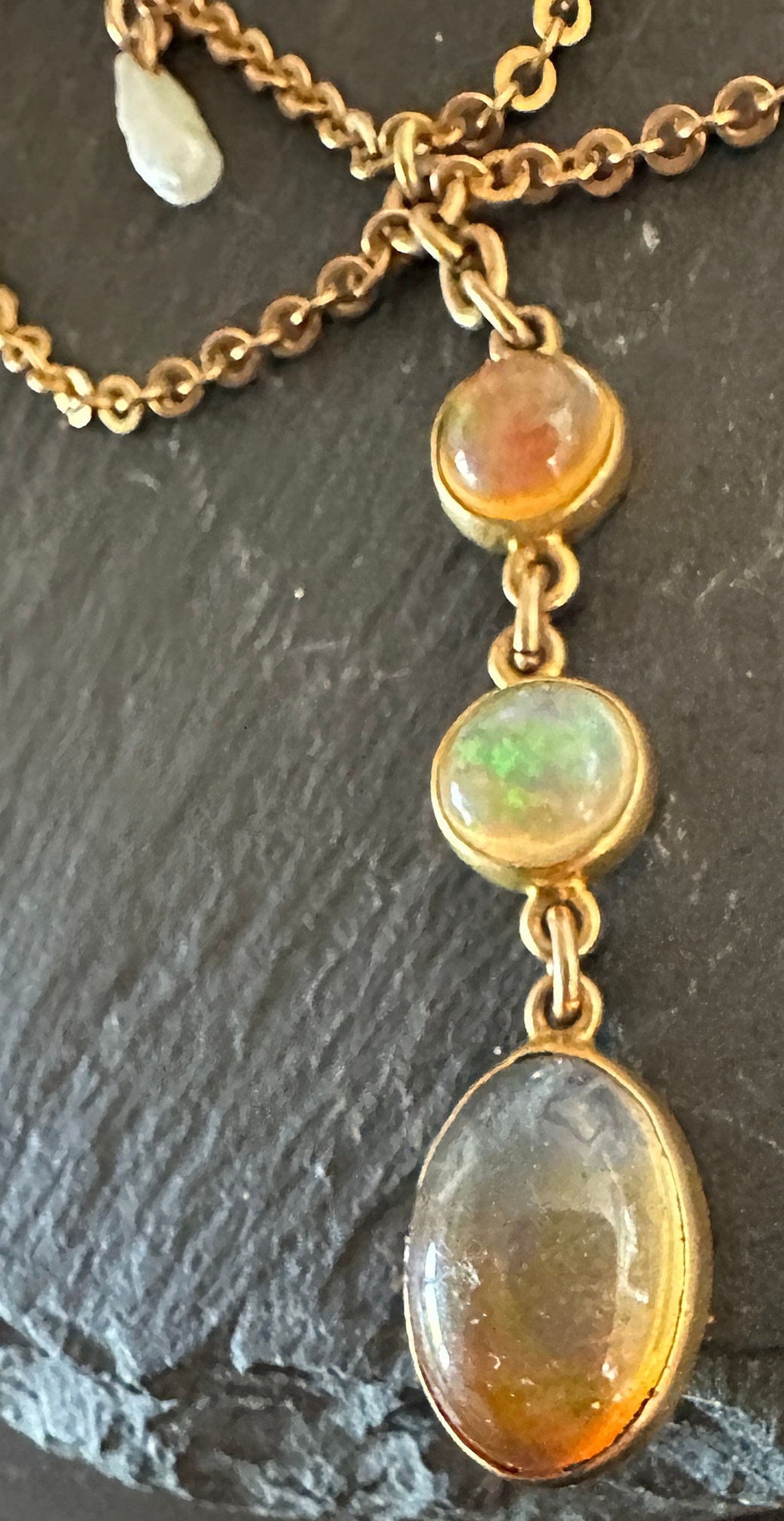 10k Antique Natural Opal and Dog Tooth Pearl Festoon Necklace-rare ...