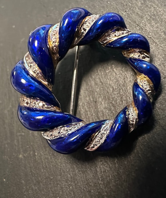 18K sculpted Deep blue enamel and Diamonds Mid Centur… - Gem