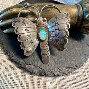 Navajo Vintage Butterfly Pin With a Gorgeous Rare Fiery Opal Sawtooth ...