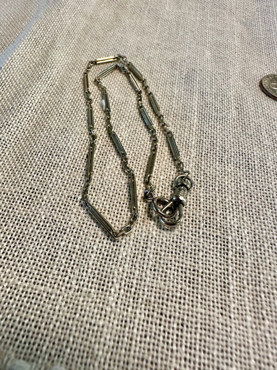 14k solid white gold antique fancy bar watch chain-13" - Gem