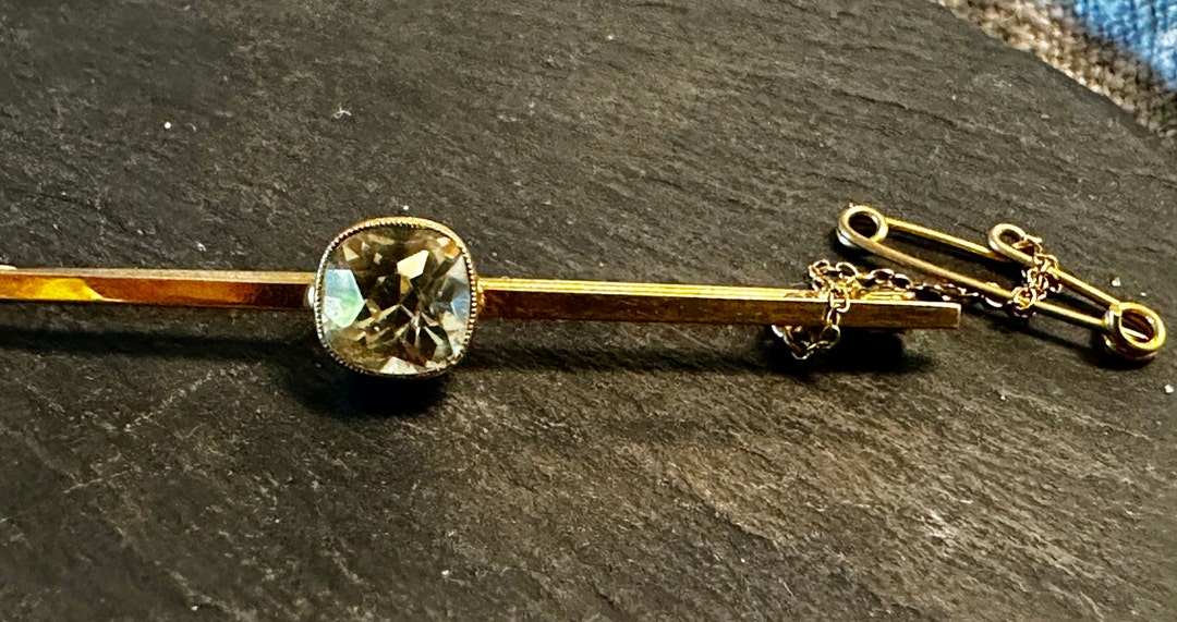 9ct Antique Light Lemon Yellow Paste Bar Pin With Safety Pin Attached ...