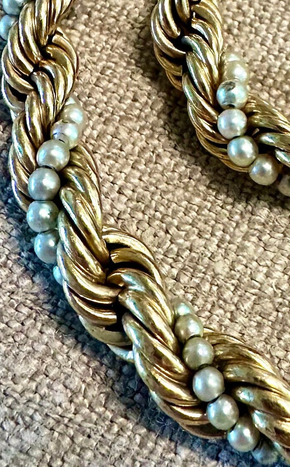 14k mid century twisted rope chain with genuine pearl… - Gem