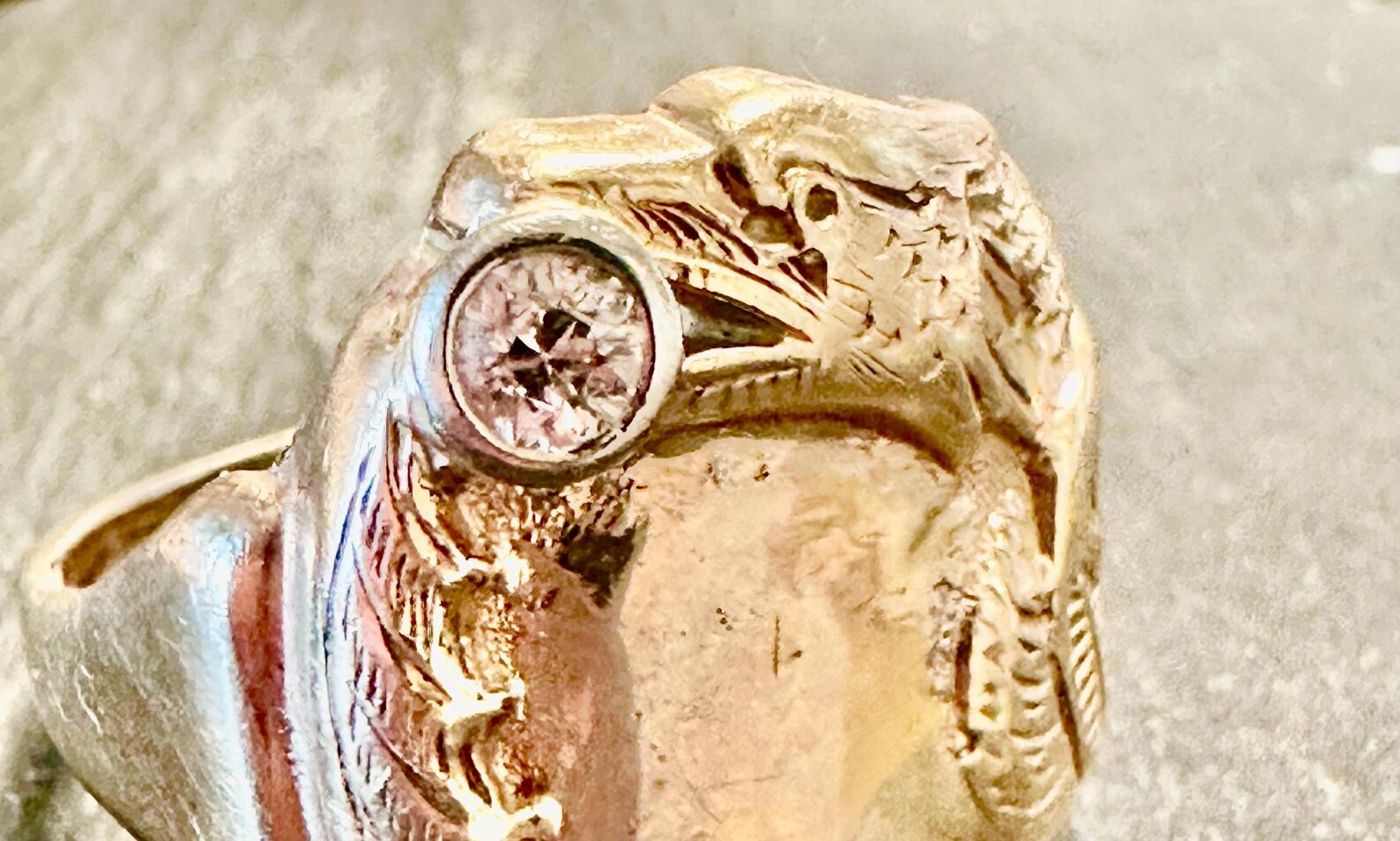 14k Signet Ring Rare Griffin Grasping a Diamond With His Mouth Dated ...