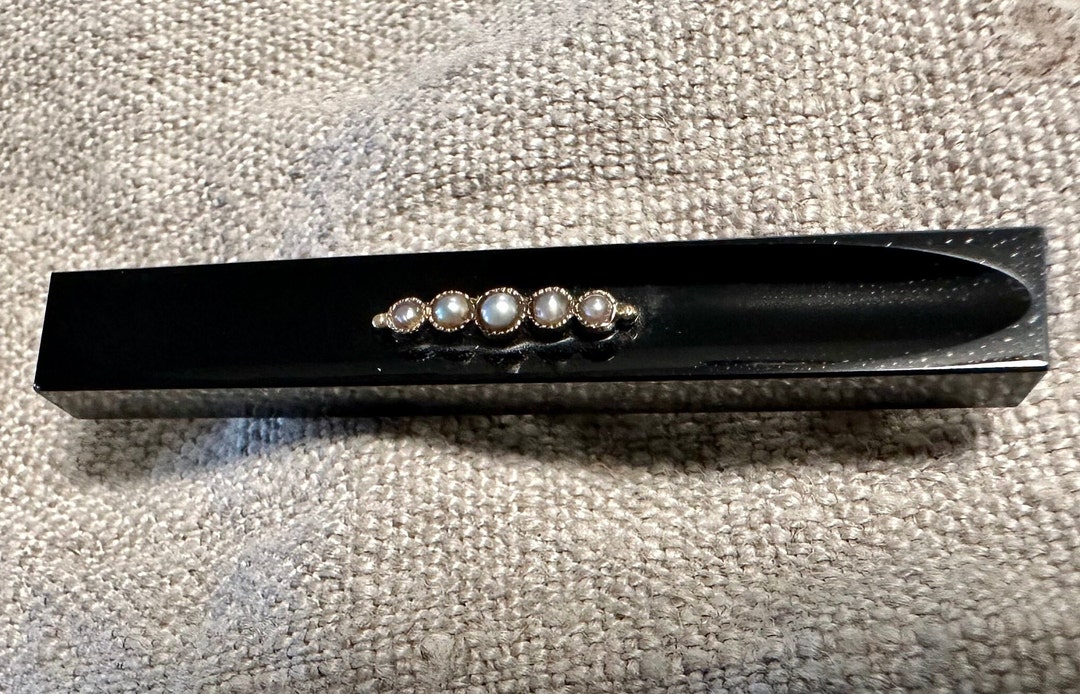 14k Victorian Brooch Rectangular Thick Highly Polished Black Onyx and ...