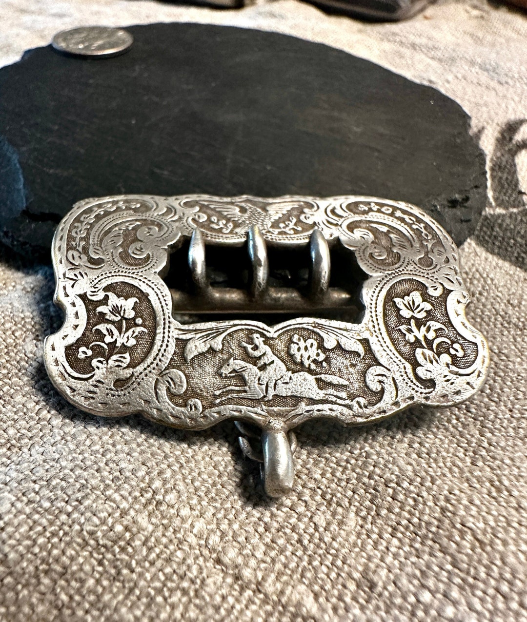 Sterling Victorian Buckle Pendant-beautiful Etched Design Eagle ...