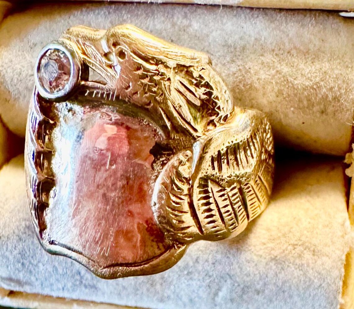 14k Signet Ring Rare Griffin Grasping a Diamond With His Mouth Dated ...