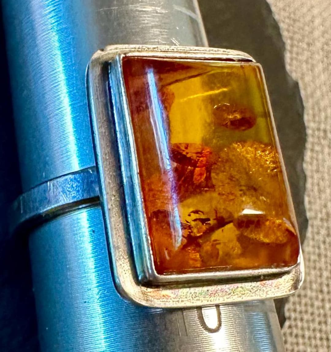 Sterling Square Amber Ring, Hand Fabricated With Perfectly Balanced ...