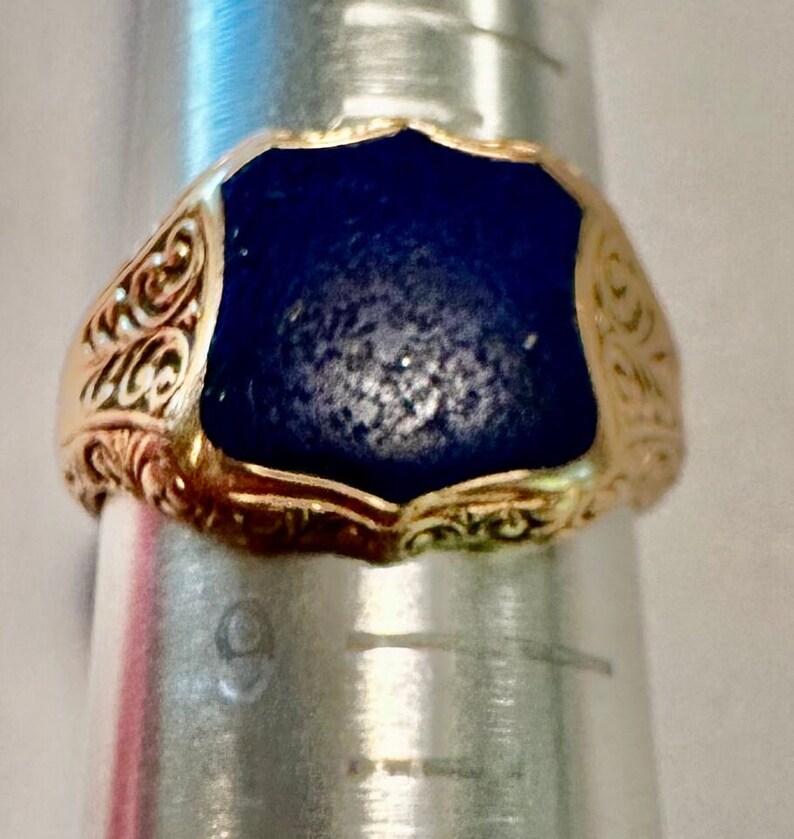 14k Antique Ring-shield Shaped Lapis, Gorgeous Hand Engraved Victorian ...