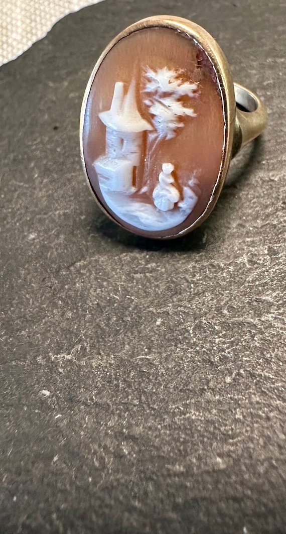 14k ring Antique Cameo figural scene custom gold sett… - Gem
