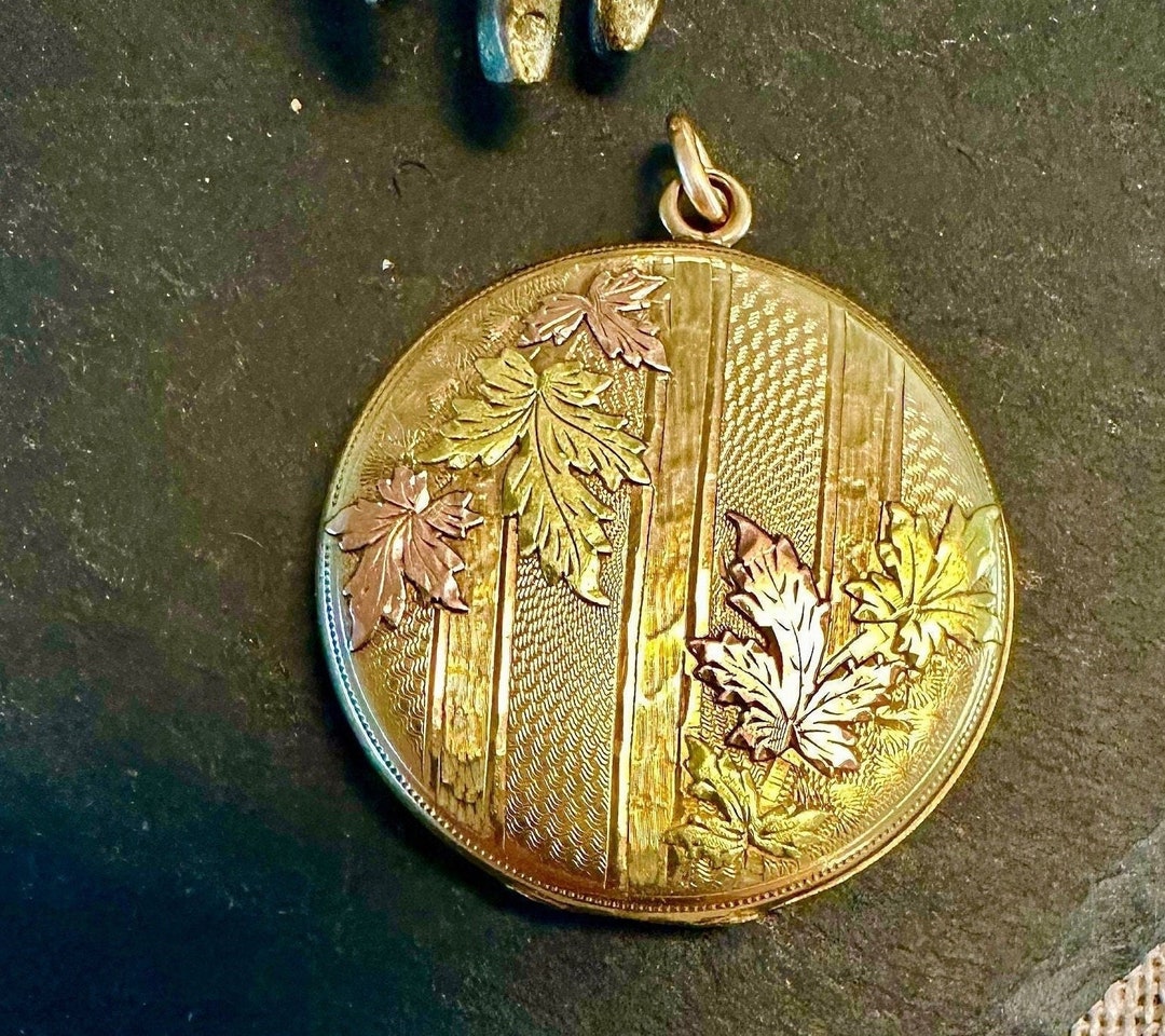 10k Multi Gold Awesome Locket-dated 1914, Yellow Gold With Rose & Green ...