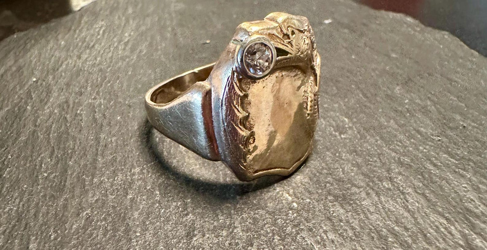 14k Signet Ring Rare Griffin Grasping a Diamond With His Mouth Dated ...