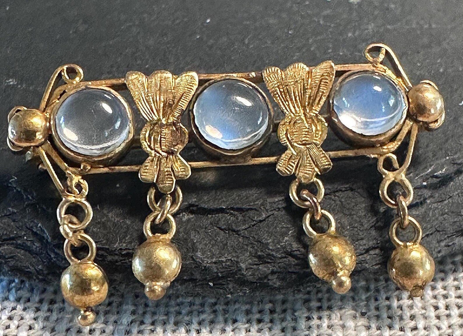 10k Pin Blue Moonstone Late Victorian Hand Fabricated Exquisitely-rare ...
