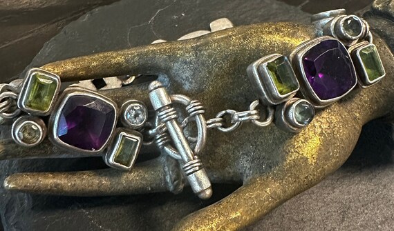 STerling Bracelet Amethyst & Peridot hand made vintag… - Gem