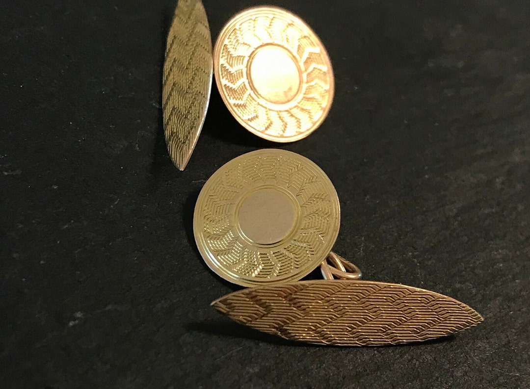 9CT Gold Cufflinks Early 1900s Double Sided Engine Turned Motif-signed ...