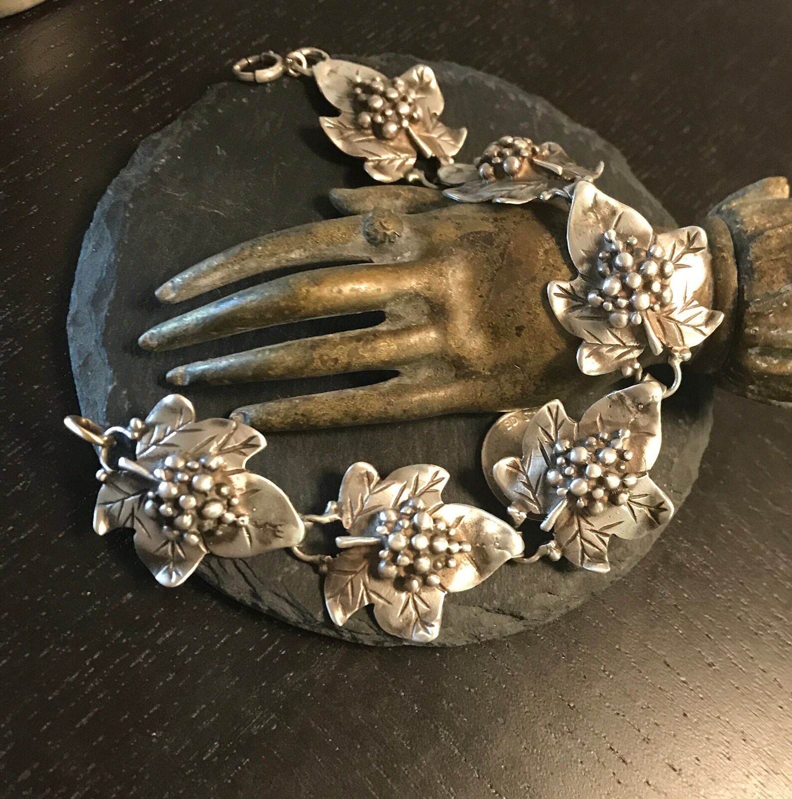 Sterling Grape Motif Hand Made Vintage High Relief Grapes -length 7 1/3 ...