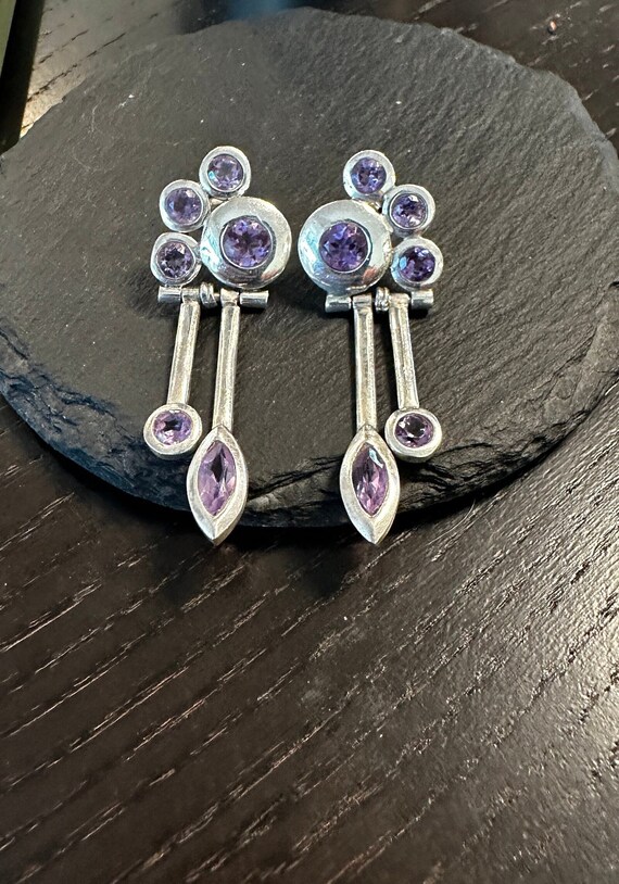 Sterling post earrings vintage studio genuine Amethys… - Gem