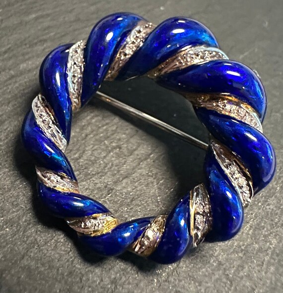 18K sculpted Deep blue enamel and Diamonds Mid Centur… - Gem