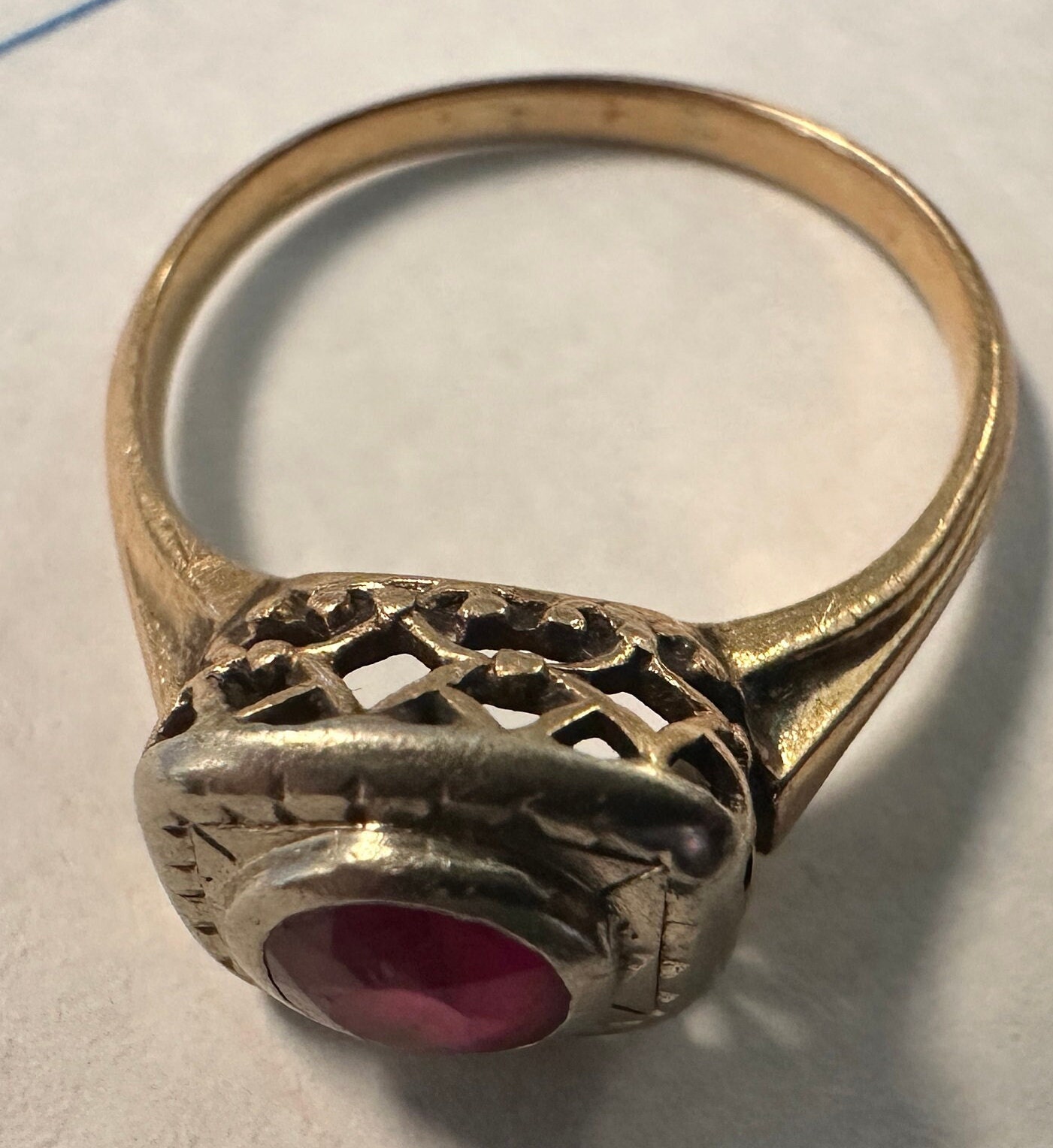 14k Ring Man Made Ruby Circa 1920-30s. White and Yellow Gold Intriguing ...