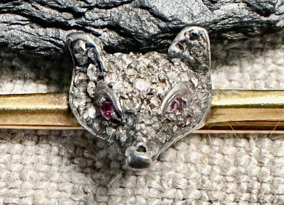 14k Brooch Fox Head(silver Encrusted With Rose Cut Diamonds, Ruby Eyes ...