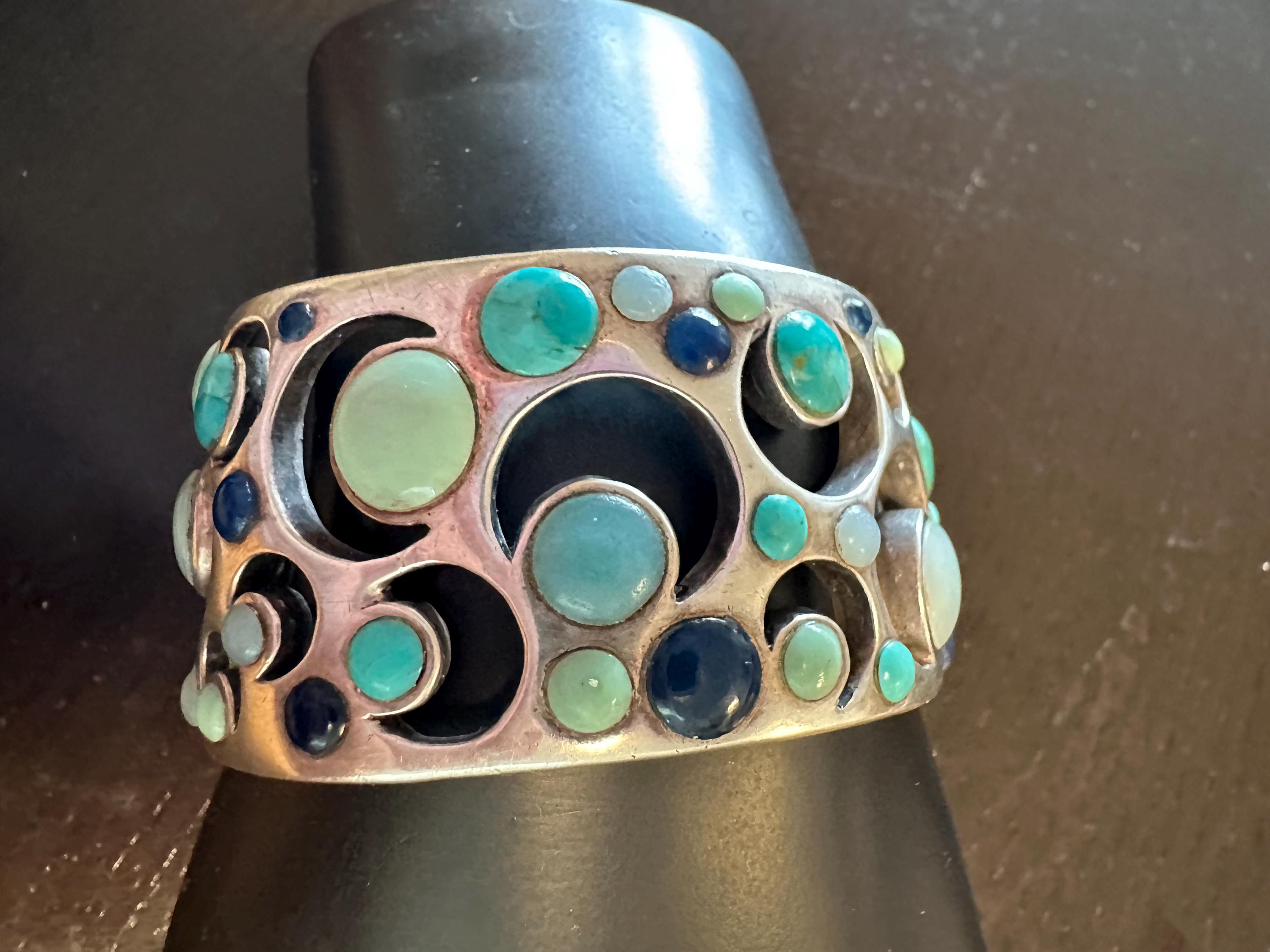 Sterling Wide Cuff Bracelet, Innovative Artistic Design With Turquoise ...