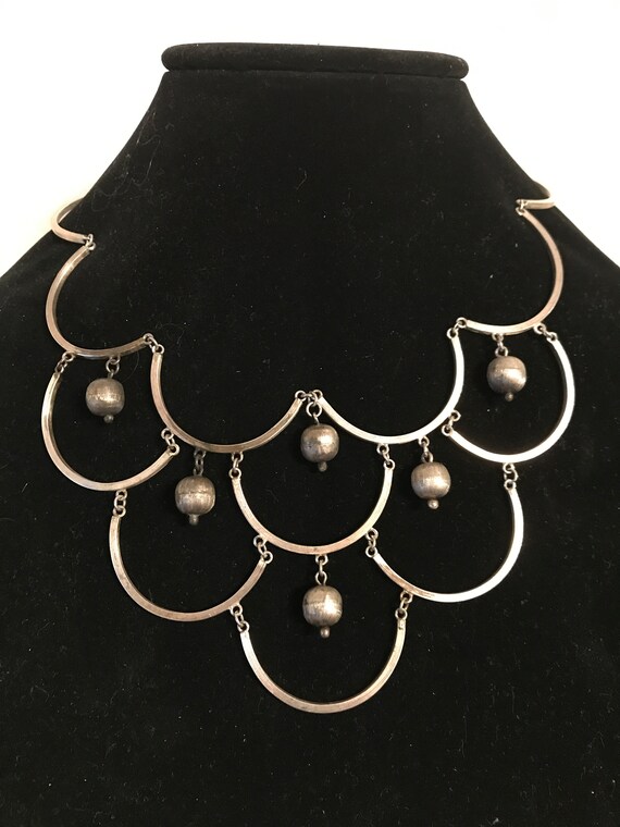 Mexican sterling textured Swag collar vintage necklac… - Gem