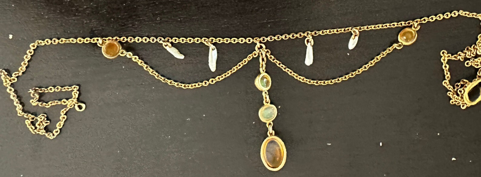 10k Antique Natural Opal and Dog Tooth Pearl Festoon Necklace-rare ...